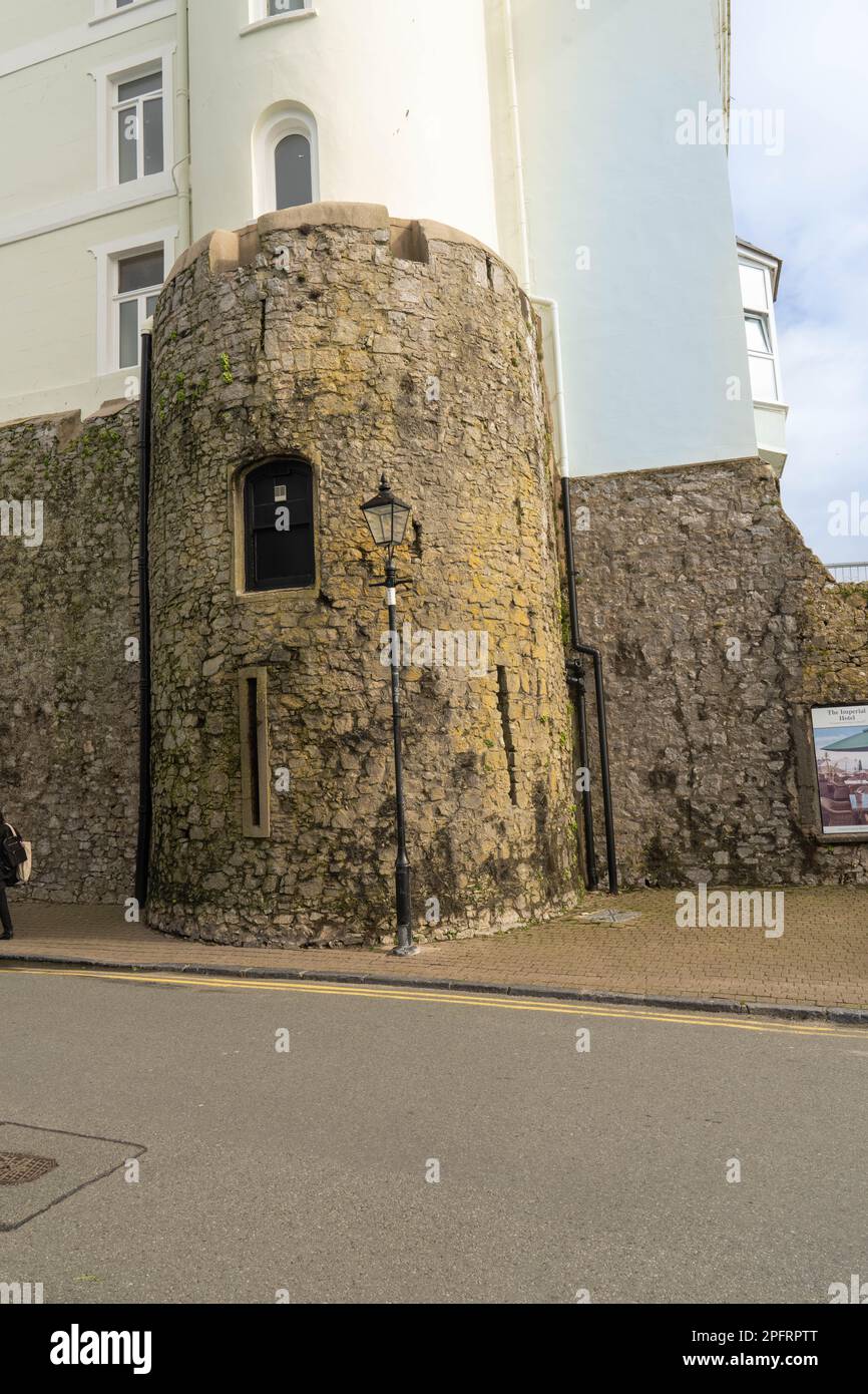 The walls of the old town on St Florence Parade, Tenby, Pembrokeshire ...