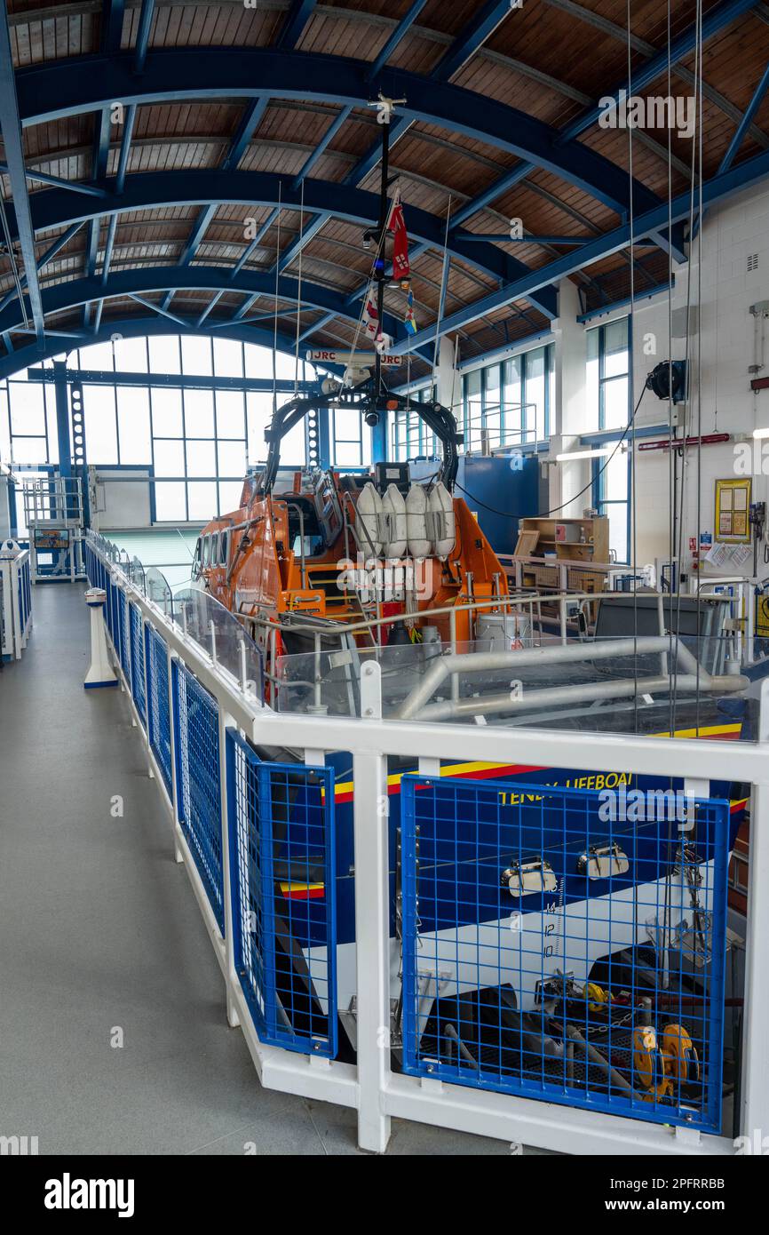 Tenby RNLI lifeboat station interior and RNLB Haydn Miller lifeboat ...
