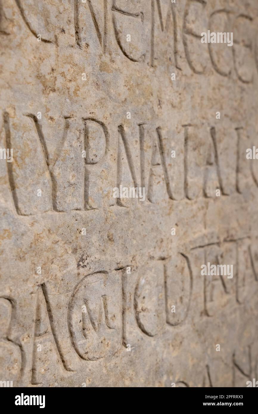 Detail of a 3rd century Roman tablet on display in the Epigraphic and ...
