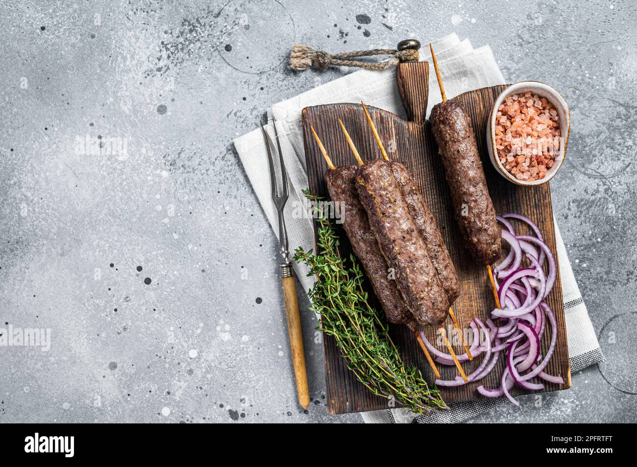 Grilled kofta kofte shish kebab from mince lamb and beef meat on Skewer ...