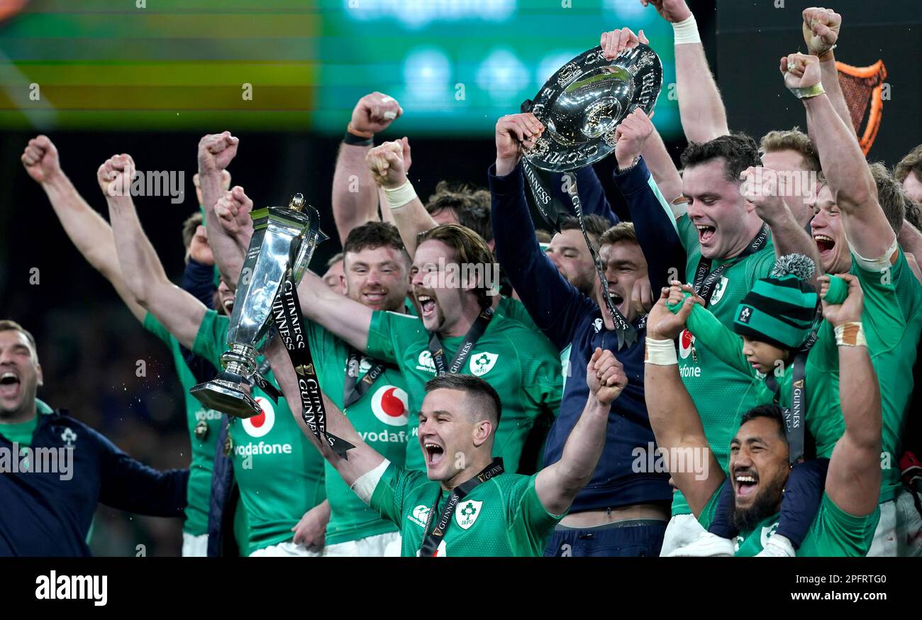 Ireland lift the Six Nations and Grand Slam trophies after winning the ...