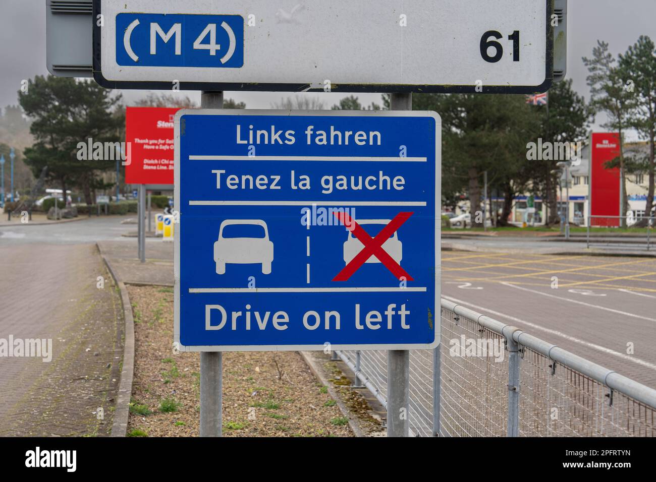 Roadsign at Fishgaurd custom’s reminding drivers to drive on left hand ...