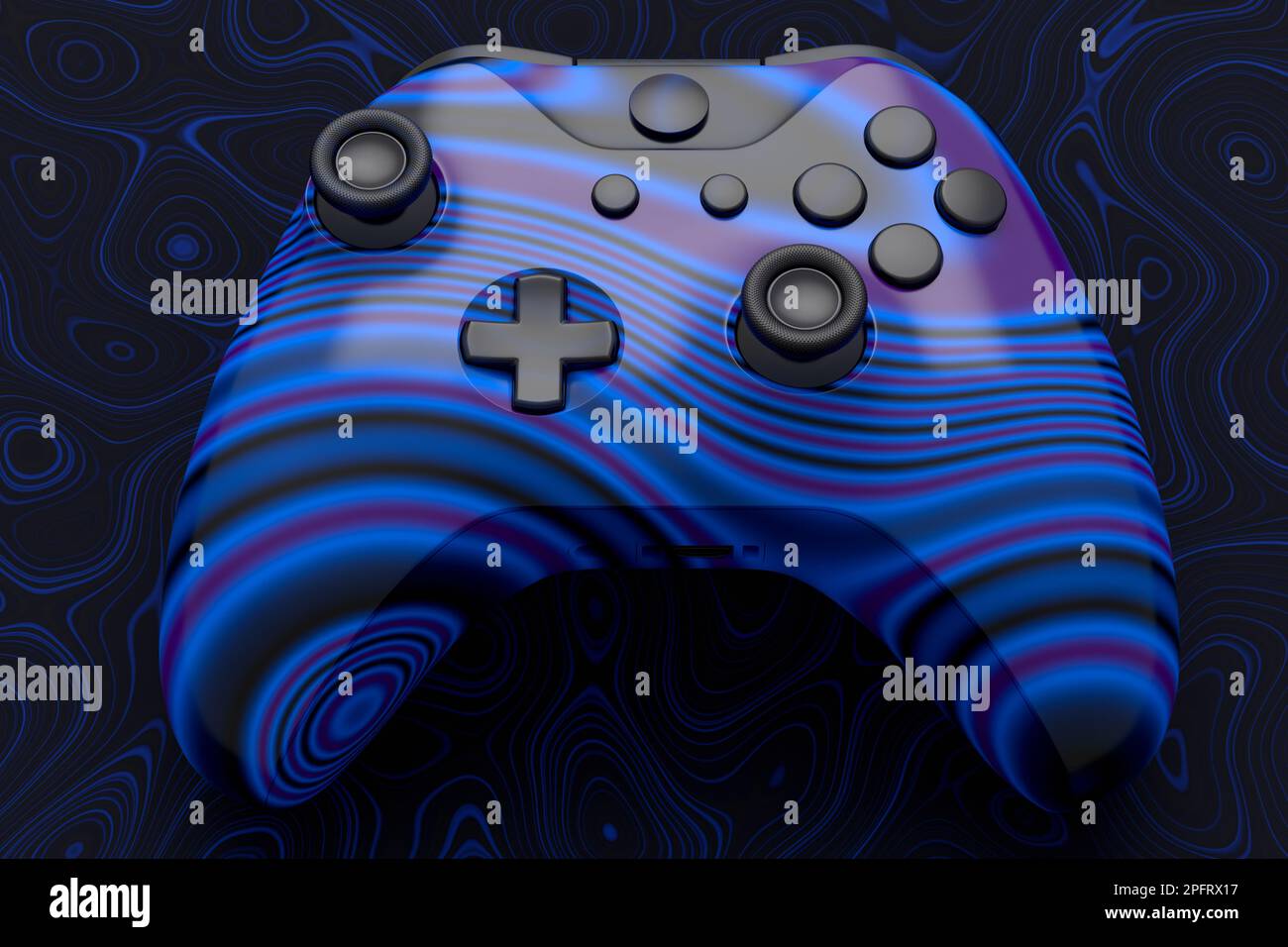 Realistic video game joystick with seamless wavy pattern on dark ...