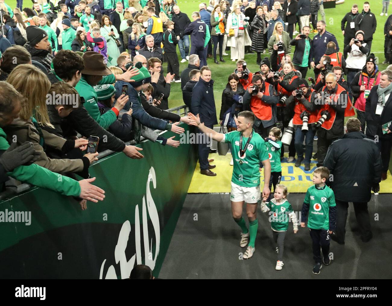 Ireland's Jonathan Sexton gestures to the crowd as he leaves the pitch ...
