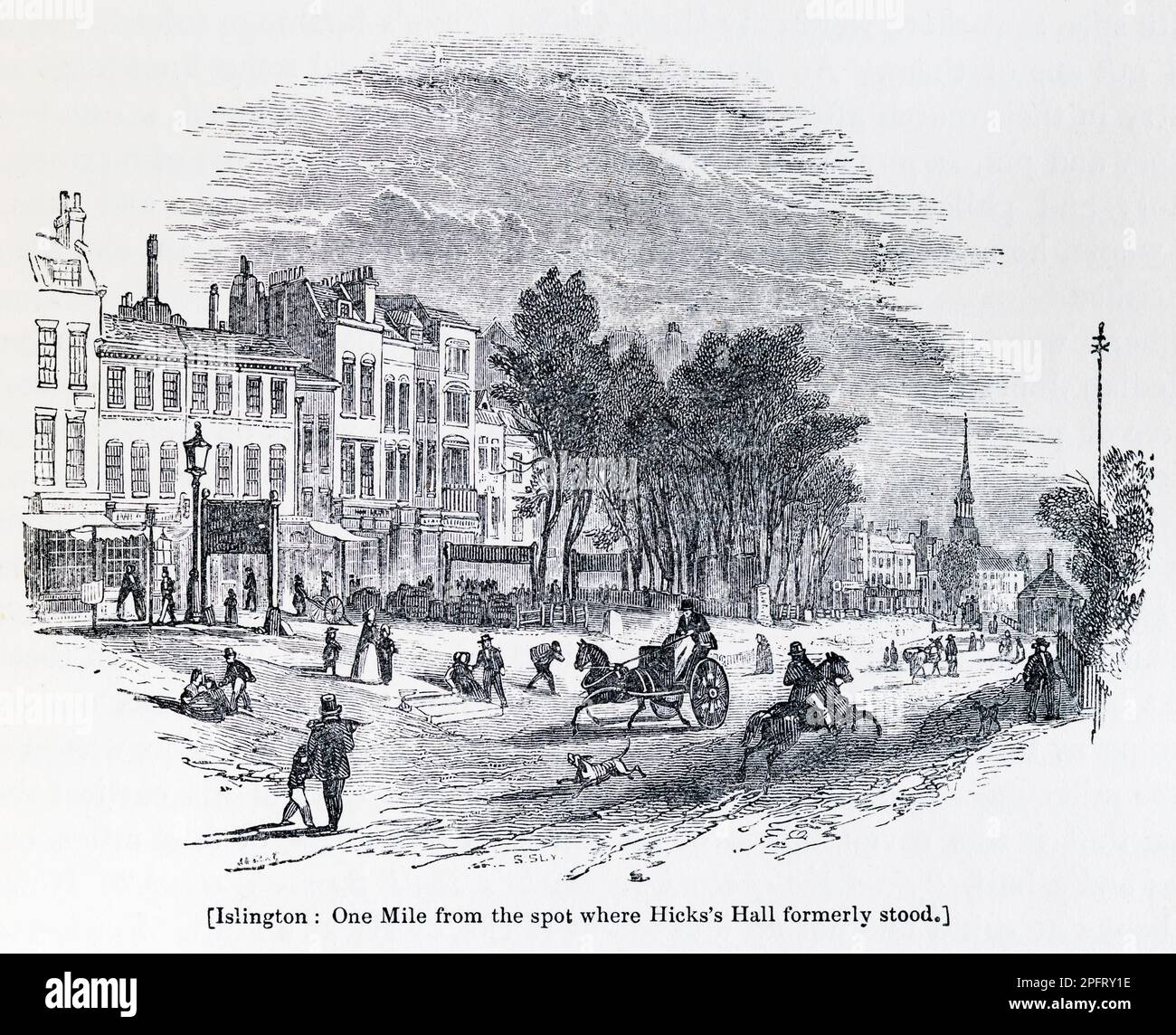 19th century engraving of Islington: One Mile from the spot where Hicks ...