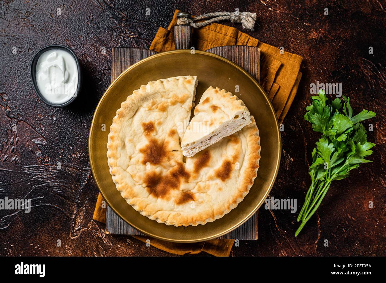 Meat pie Kubdari, Tasty Georgian Flat Bread Stuffed with meat. Dark ...