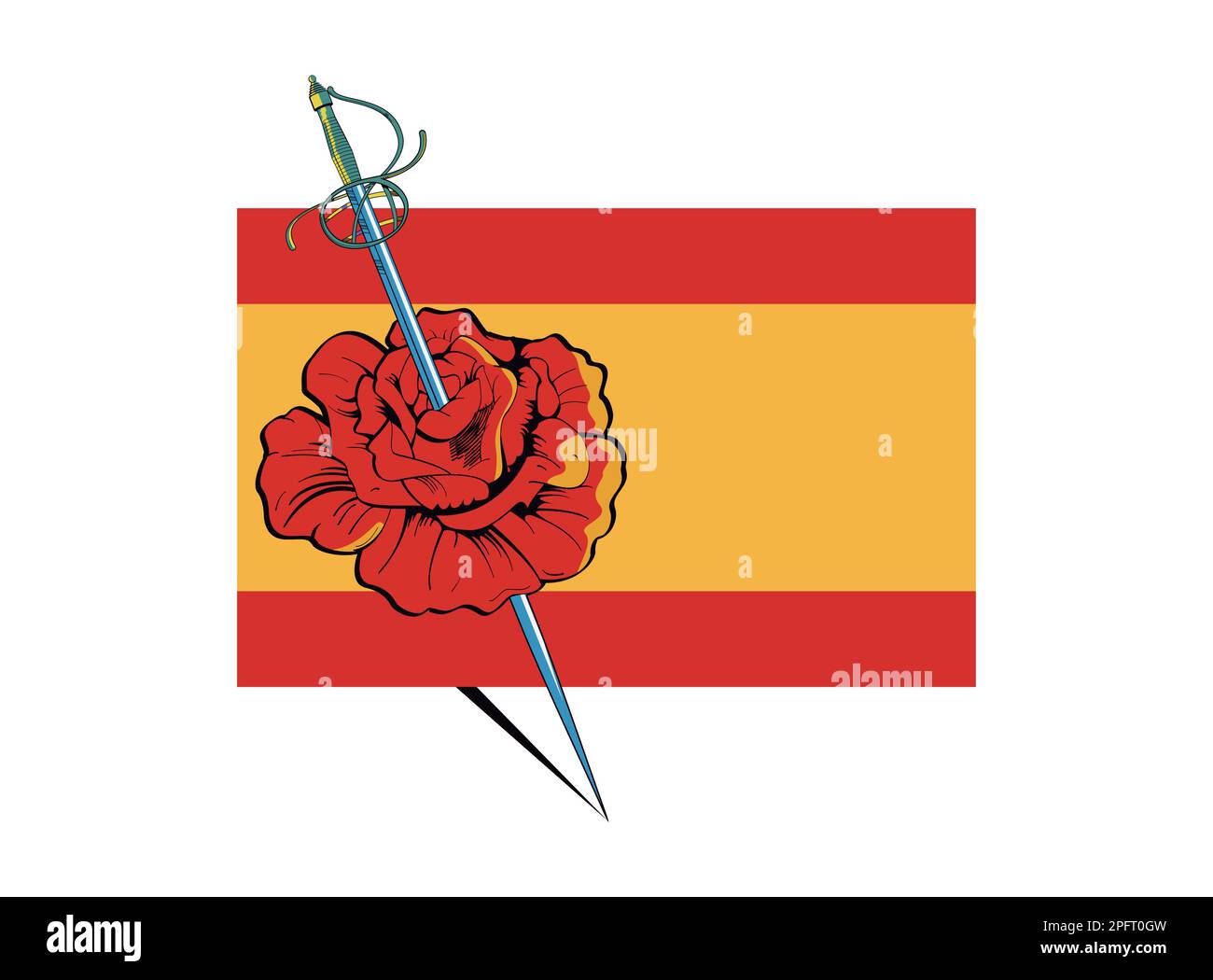 vector illustration of a rose crossed by a sword on the Spanish flag ...