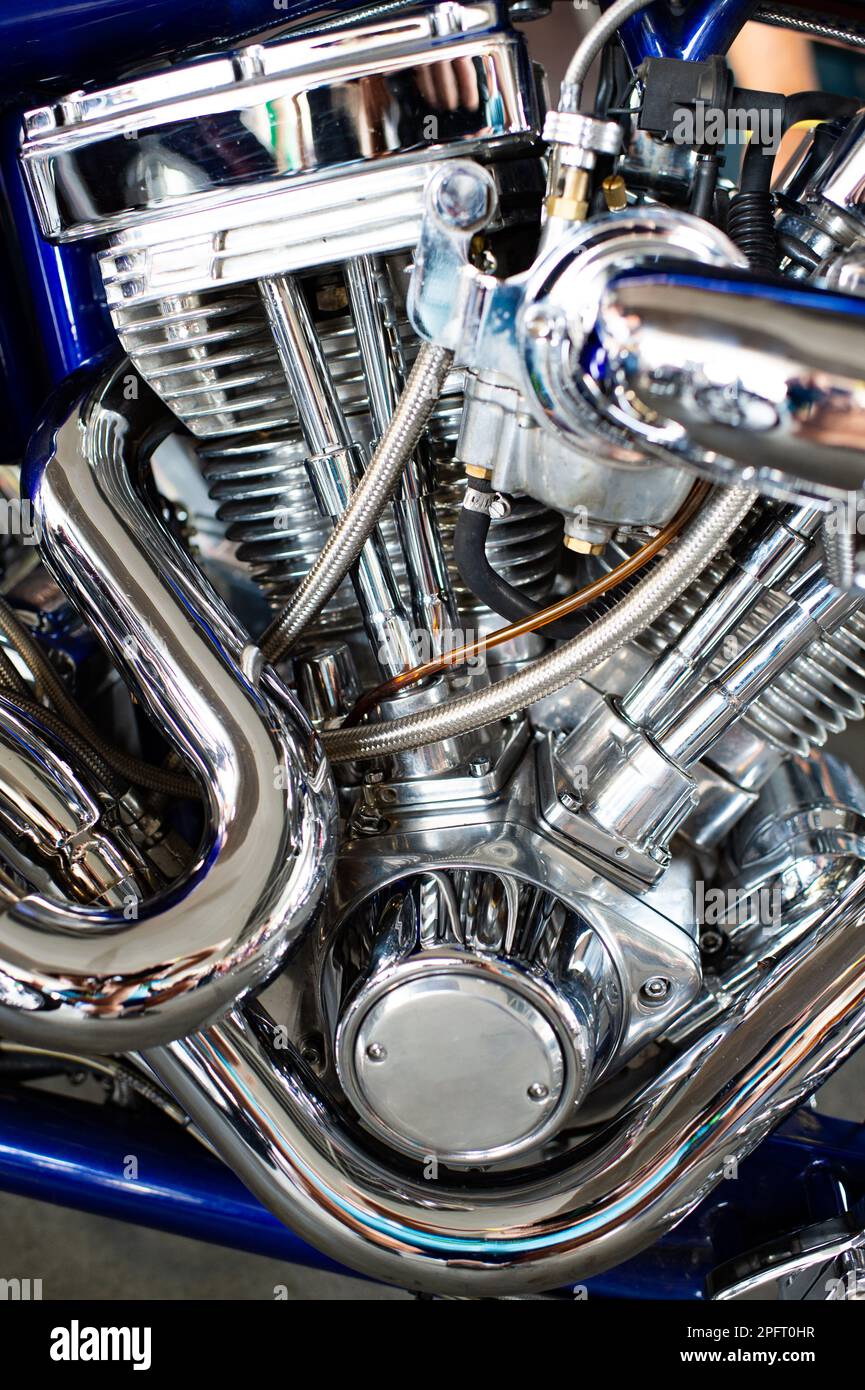 Custom motorcycle custombike metallic chrome engine part detailed Stock ...