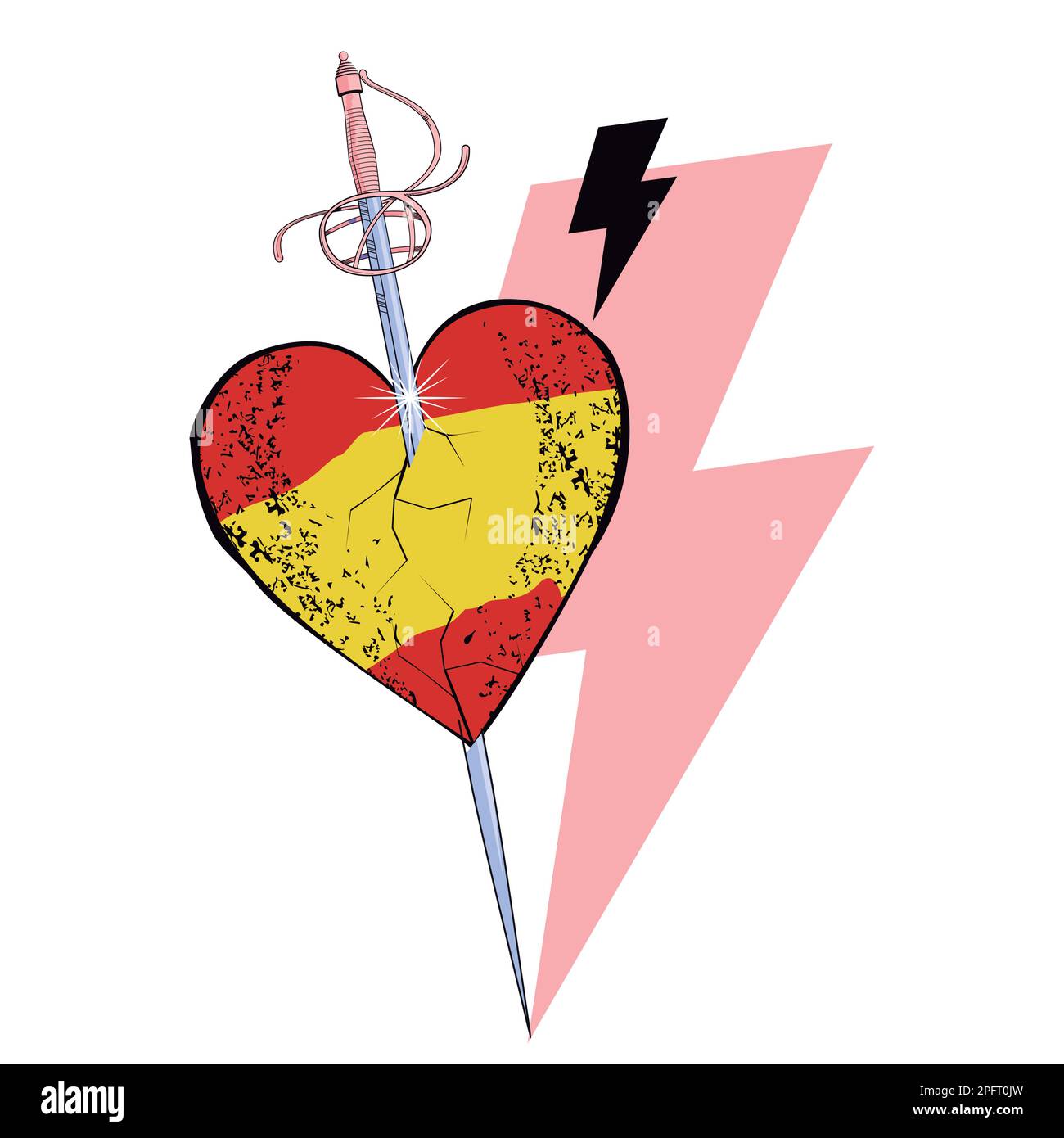 T-shirt design of a heart with the colors of Spain pierced by a sword ...