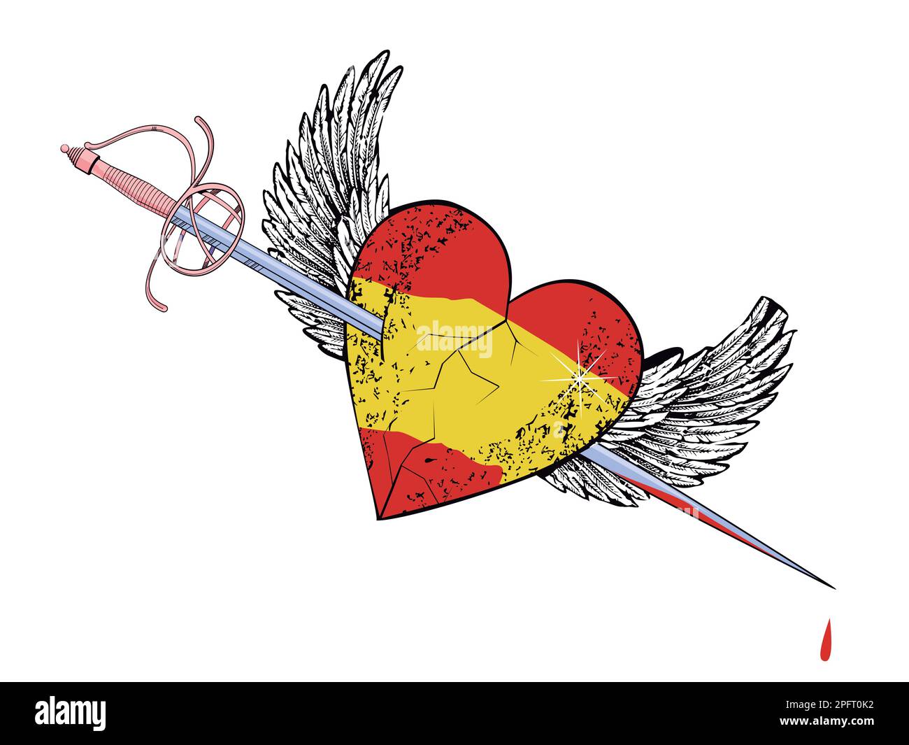 T-shirt design of a winged heart with the colors of the Spanish flag ...