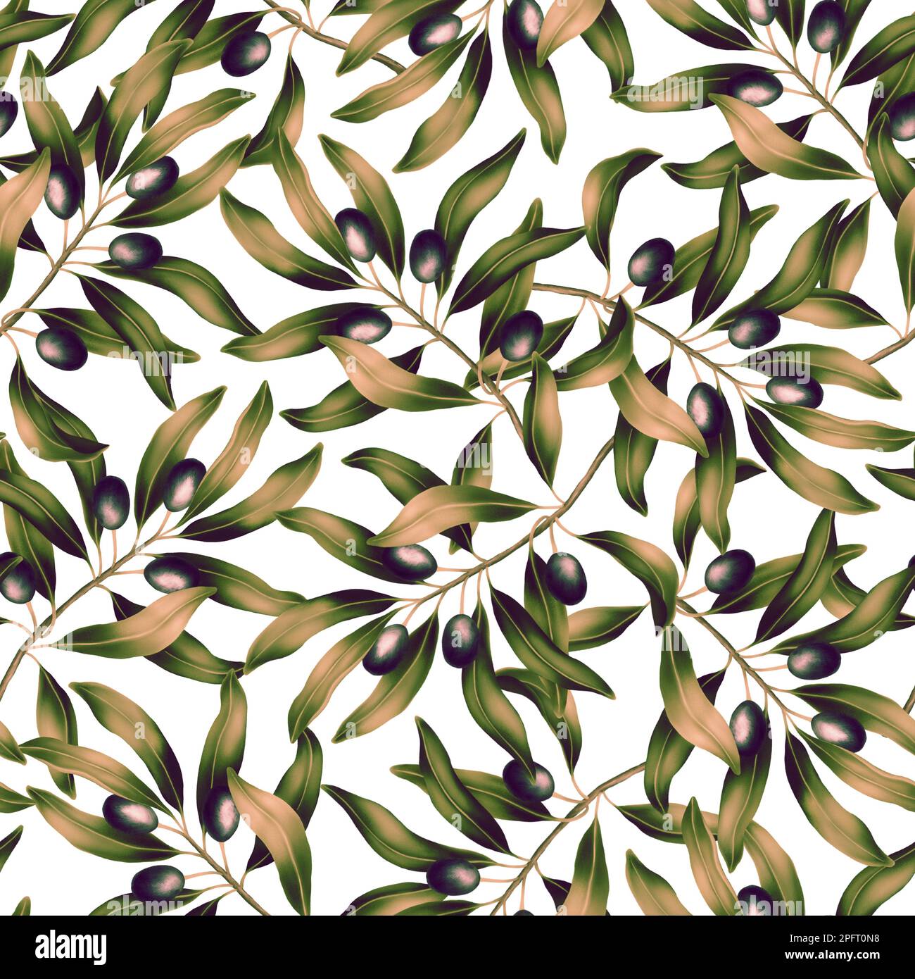 Seamless pattern with olive tree branch and leaves. Vivid print with ...