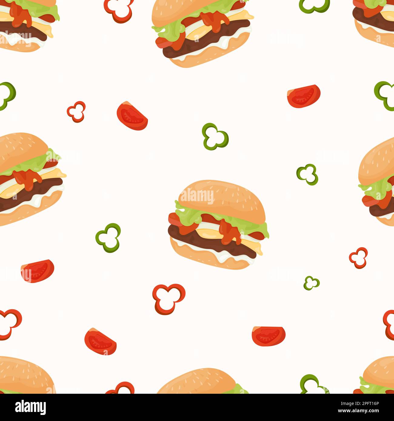 Seamless pattern with fast food hamburger on white background. Vector ...