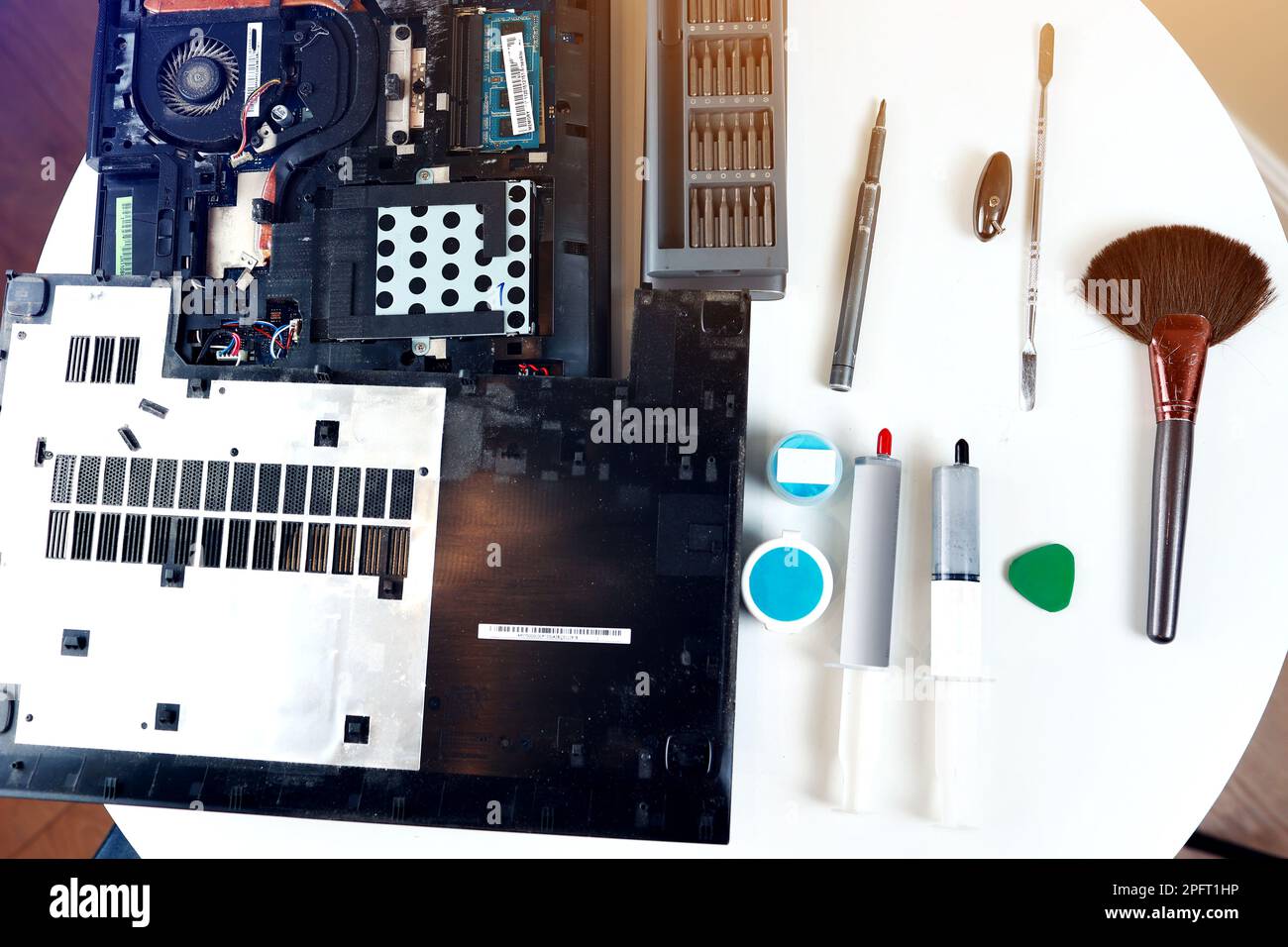 Tools for repair and cleaning pc in workshop. Laptop cleaning tools ...