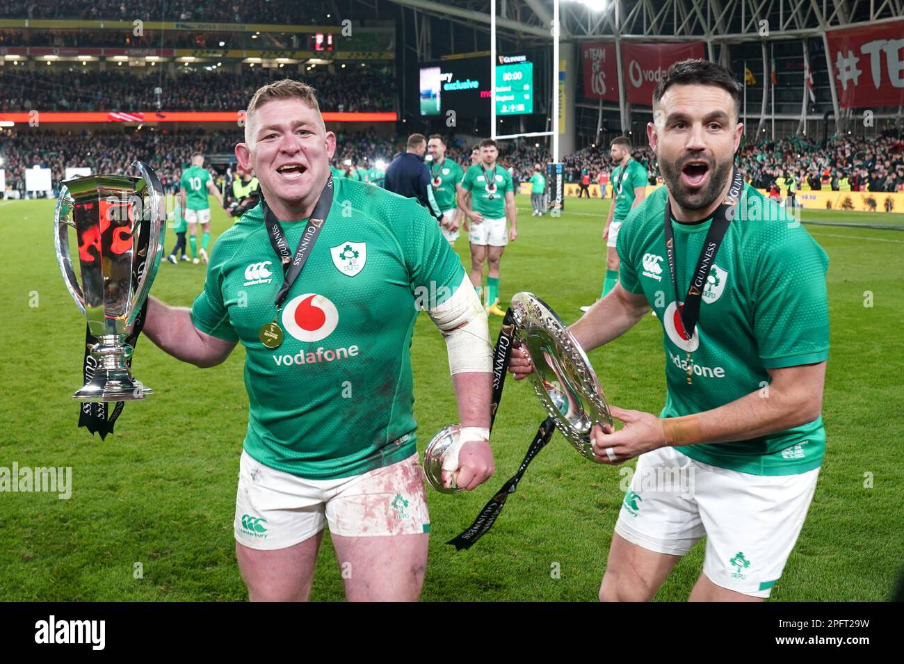 Ireland's Tadhg Furlong and Connor Murray celebrate after the Guinness ...