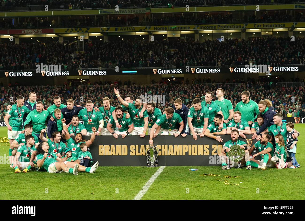 Ireland pose with the Six Nations and Grand Slam trophies after the ...