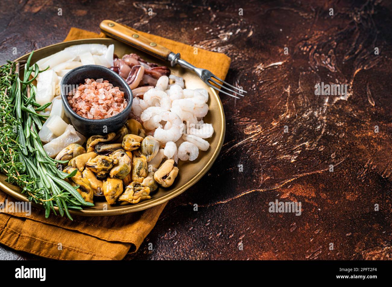 Seafood platter, mix of mussels, clams, squid, octopus, shrimps and ...
