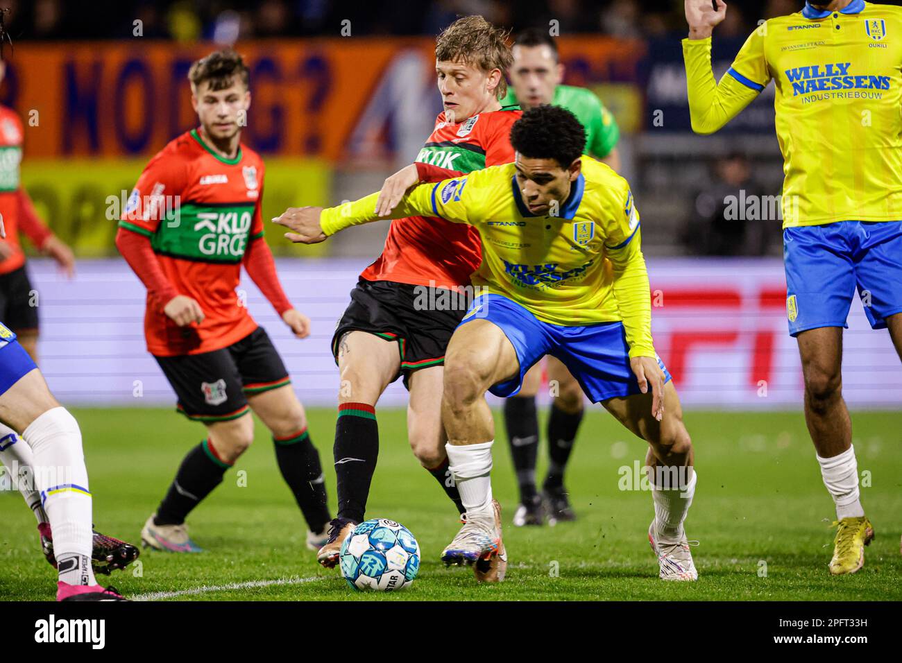 WAALWIJK, NETHERLANDS - MARCH 18: Magnus Mattsson of NEC, Shawn Adewoye of RKC Waalwijk during ...