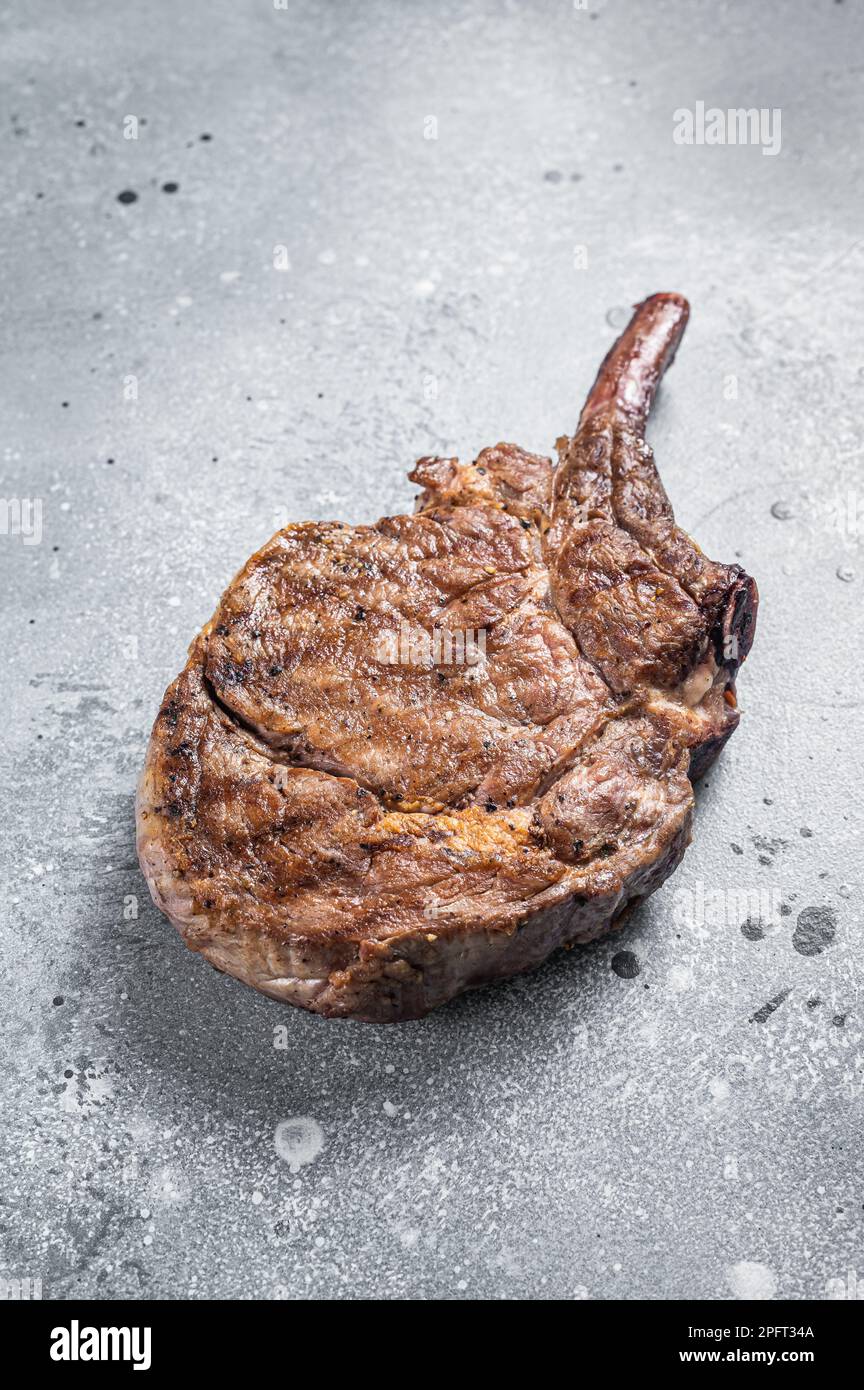 Grilled Beef Steak Tomahawk, Rib eye. Gray background. Top view Stock ...
