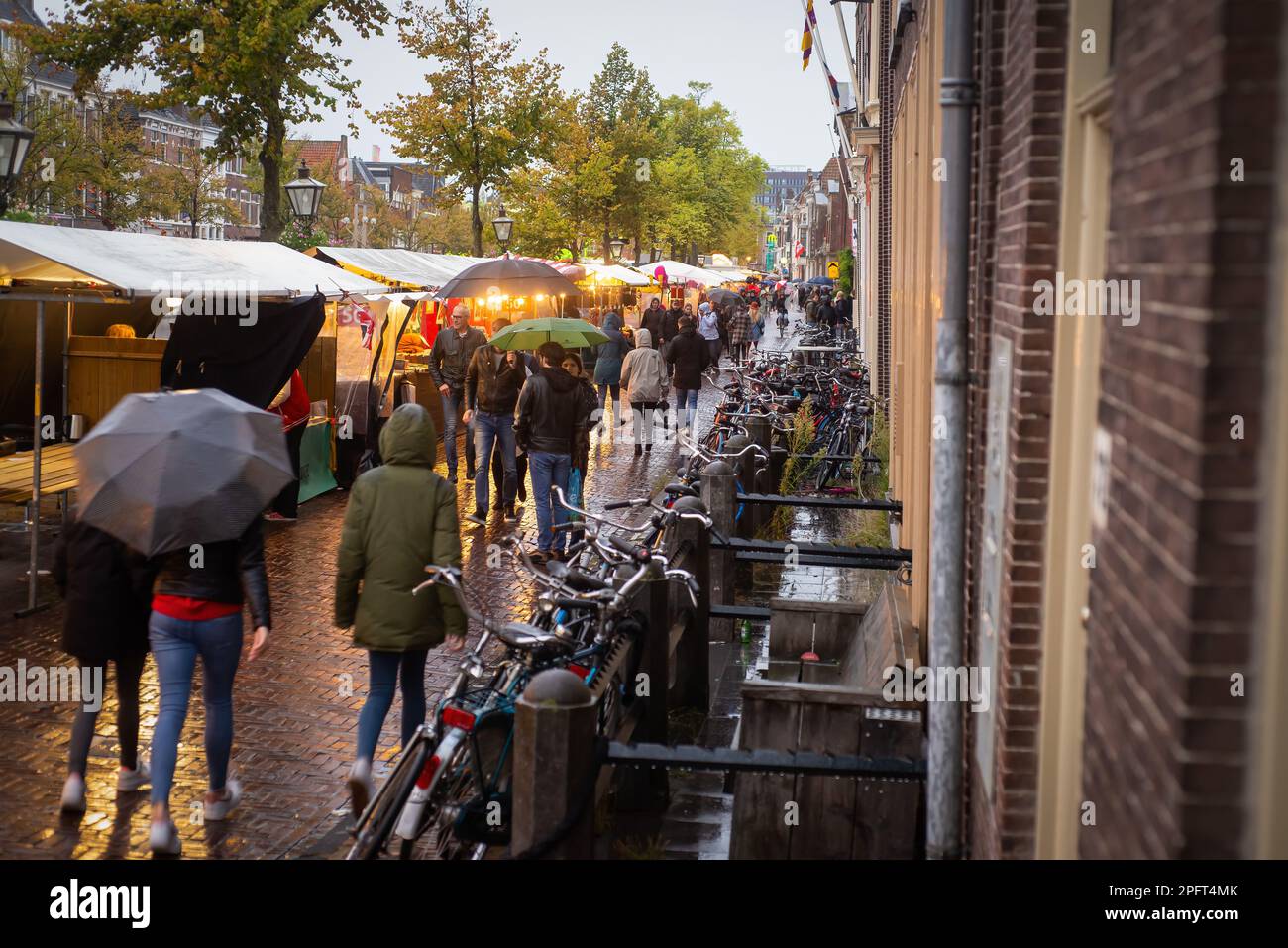 02 October 2021, Leiden, Netherlands: Street market and amusement Park ...