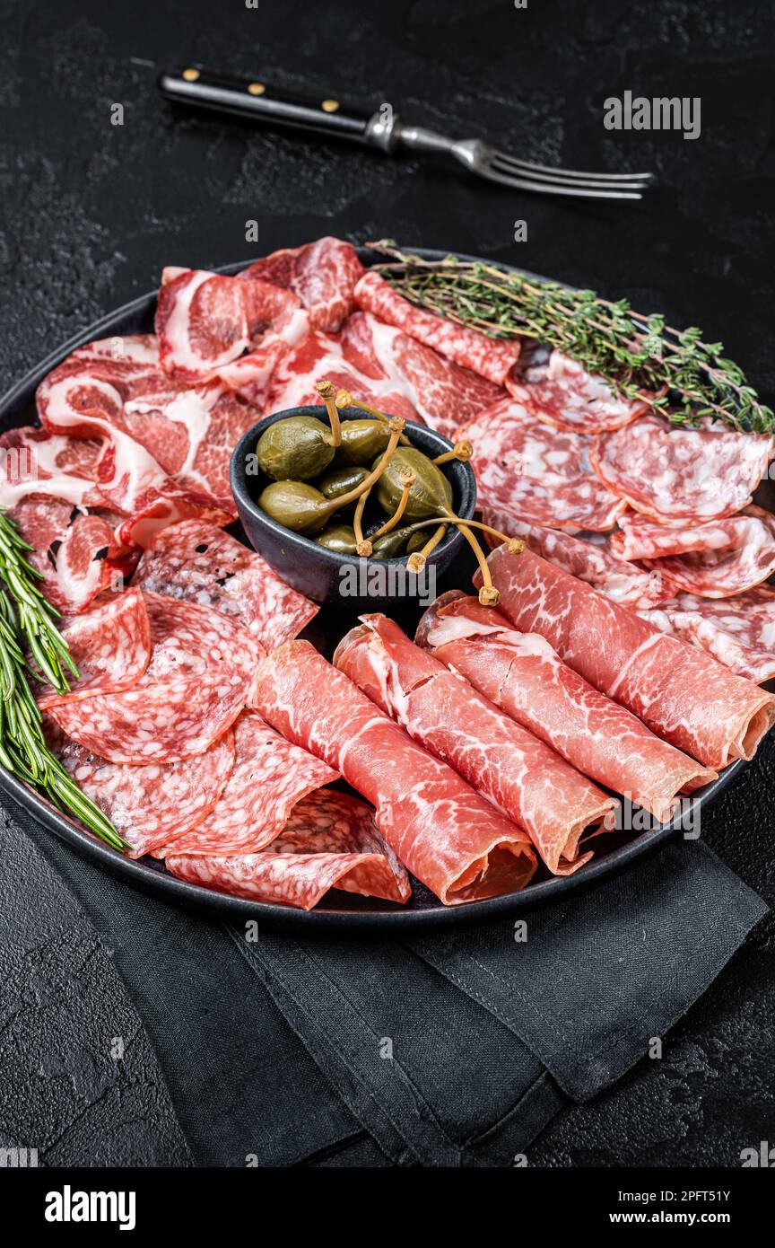 Italian Antipasto set platter, cured meat plate with Prosciutto crudo ...