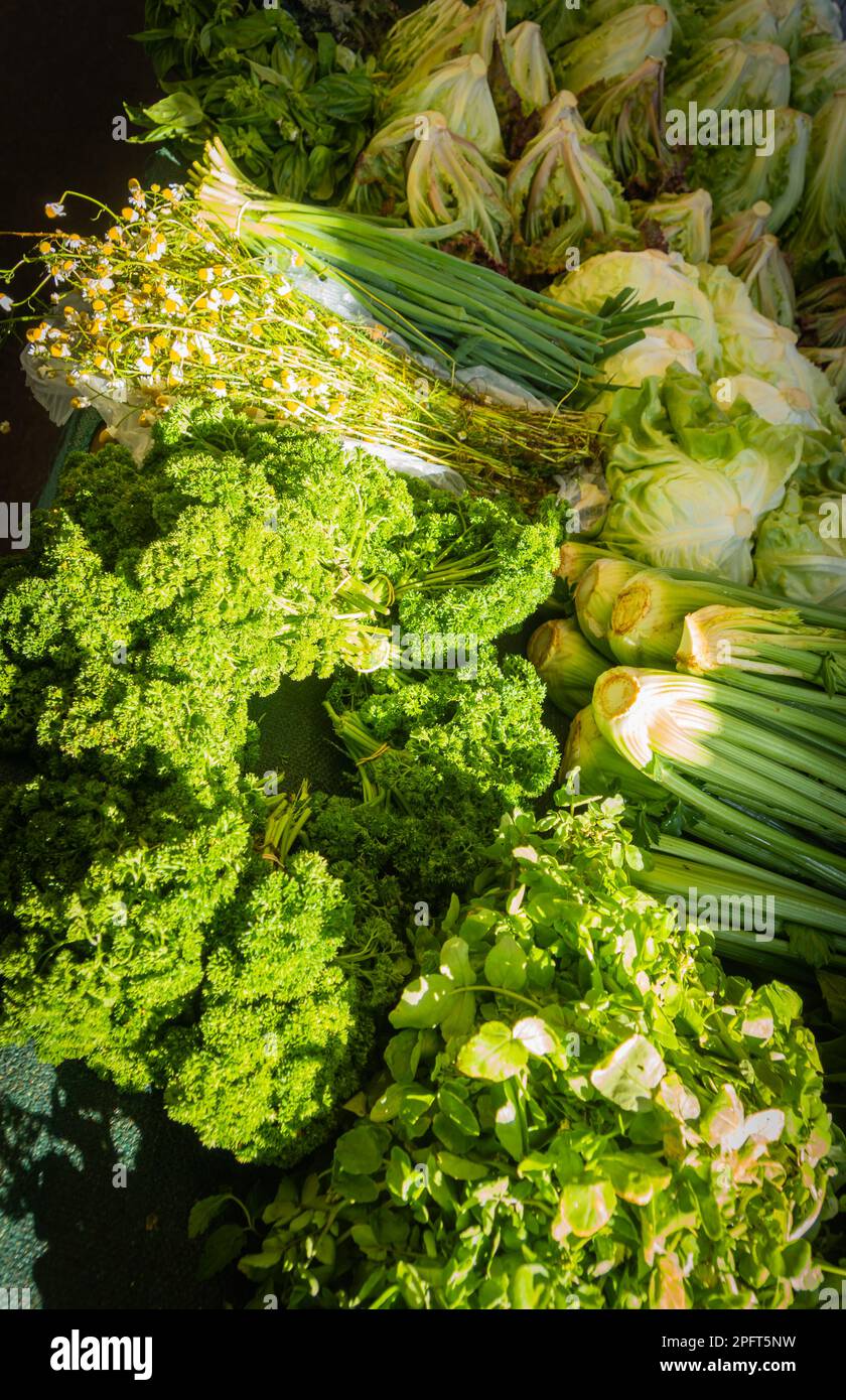 fresh green vegetables for sale at farmer's market in Jaco, Costa Rica ...