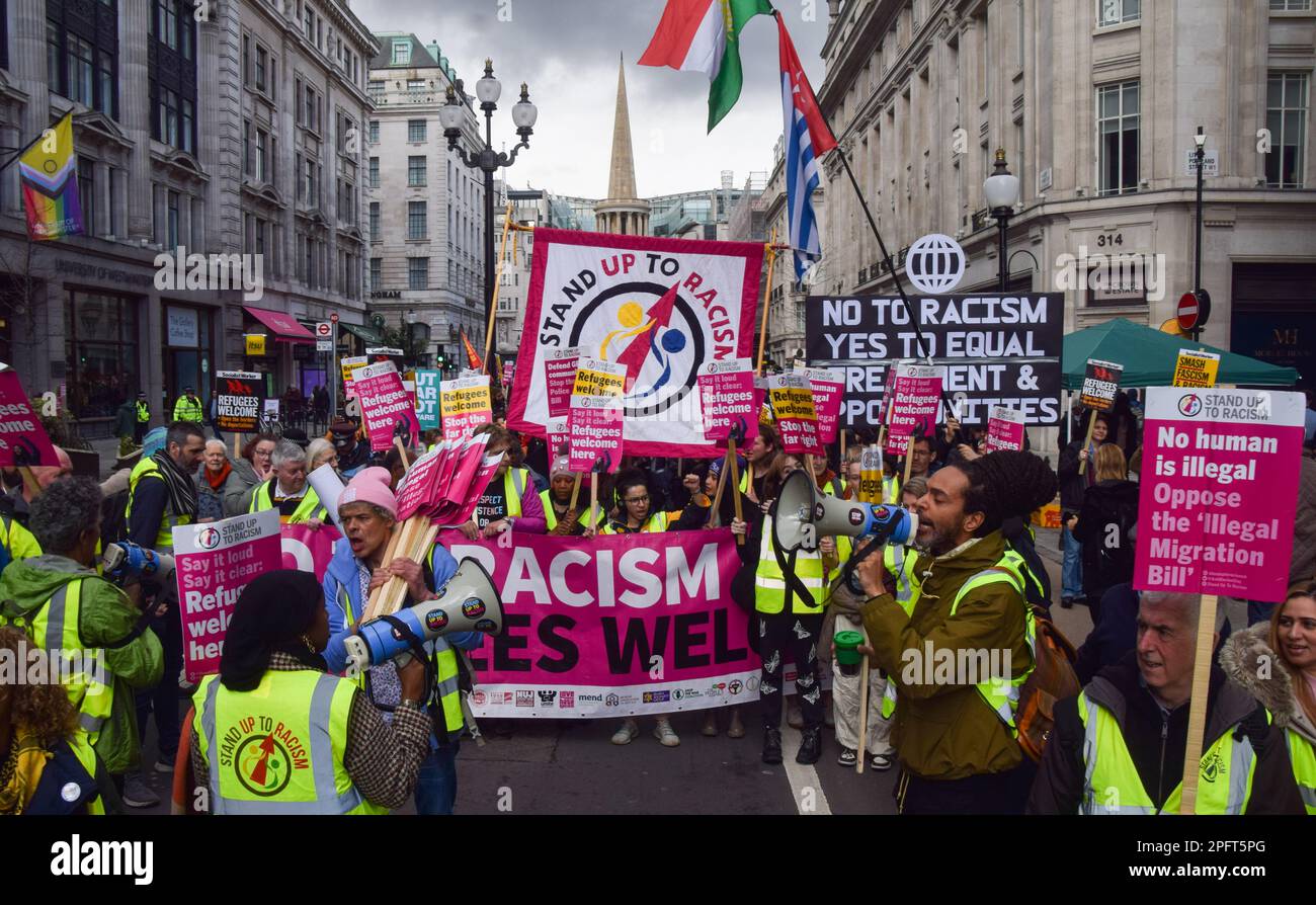 London, UK. 18th March 2023. Protesters in Regent Street. Thousands of ...