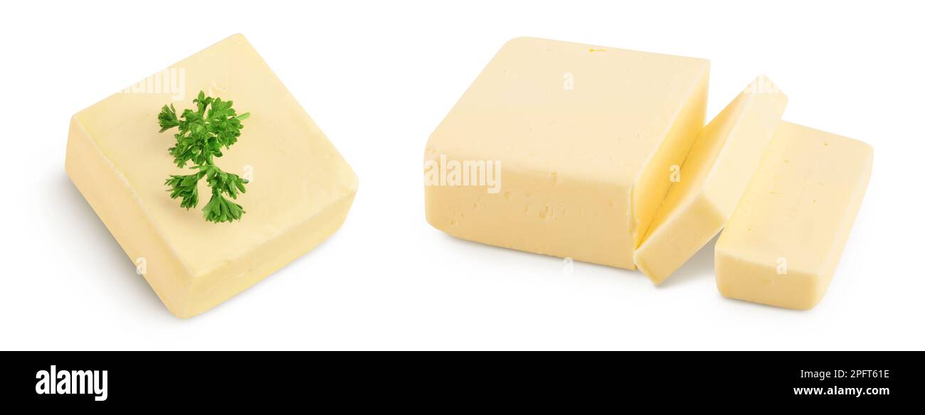 butter isolated on white background with full depth of field. Top view ...