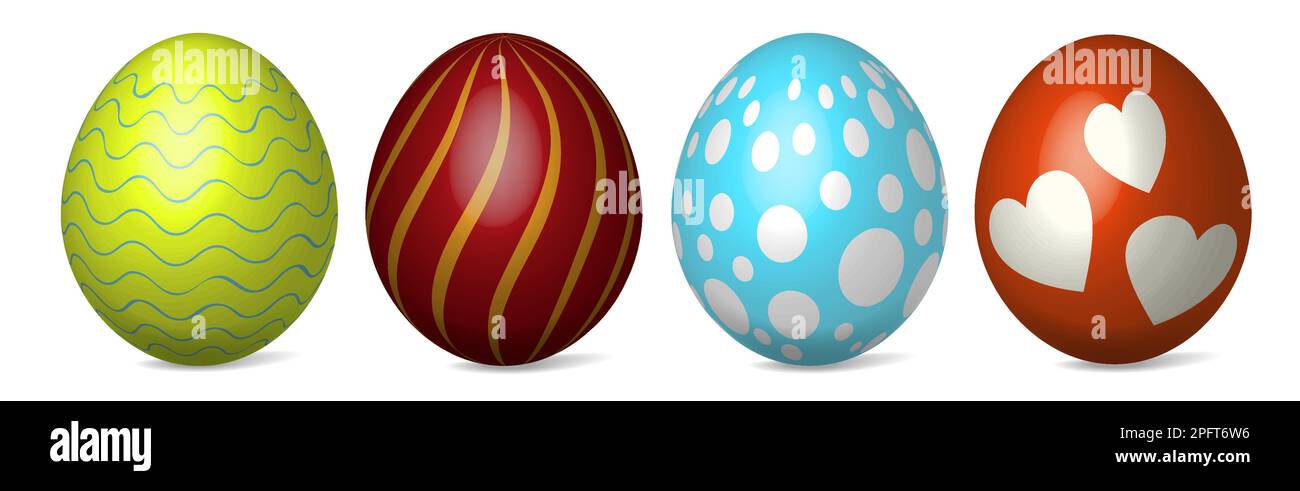 Set of bright colorful vector Easter eggs isolated on a white ...