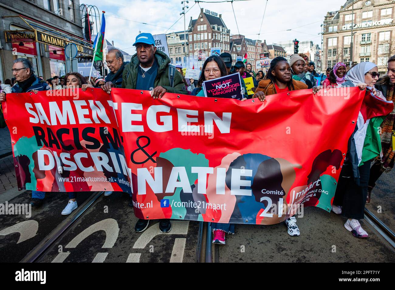 Amsterdam, Netherlands. 18th Mar, 2023. Protesters are seen holding a ...