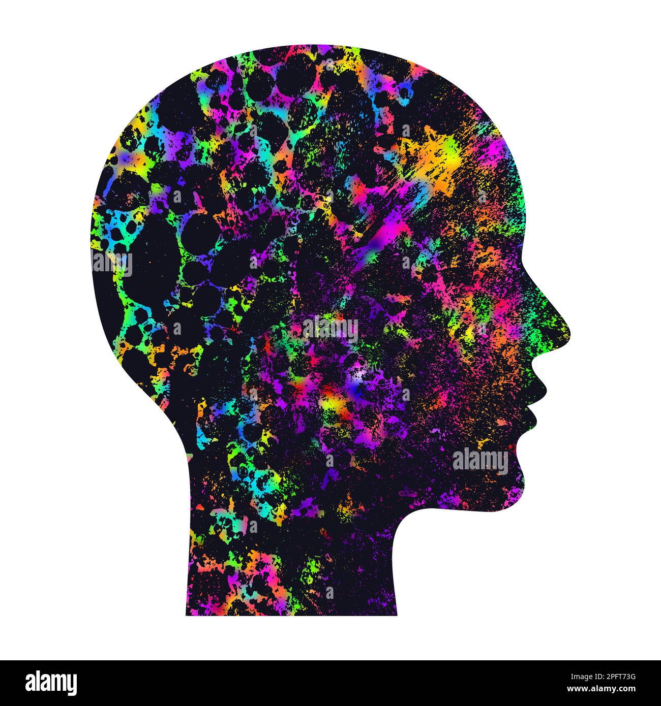 Woman profile. Silhouette of head with concentric psychedelic pattern ...