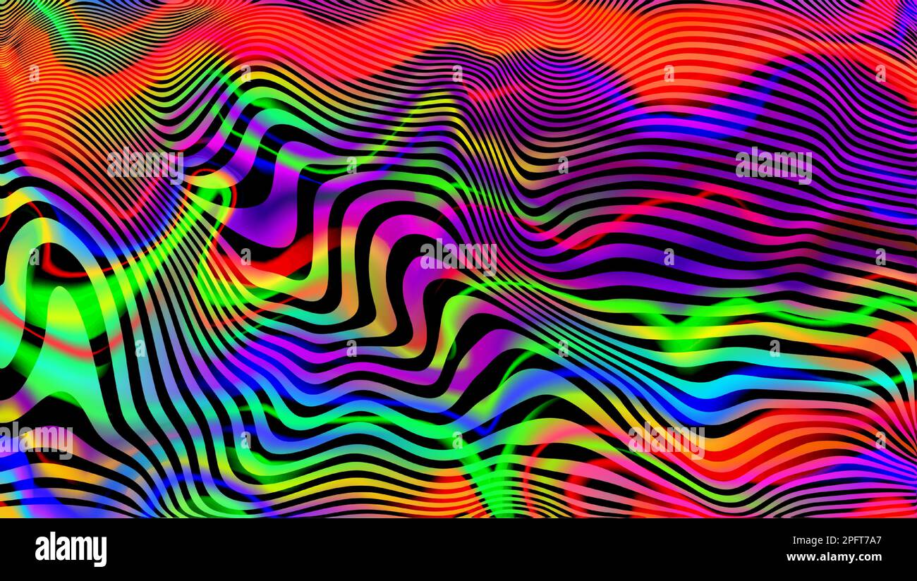 Trippy strip psychedelic pattern. Neon color wavy background Stock ...