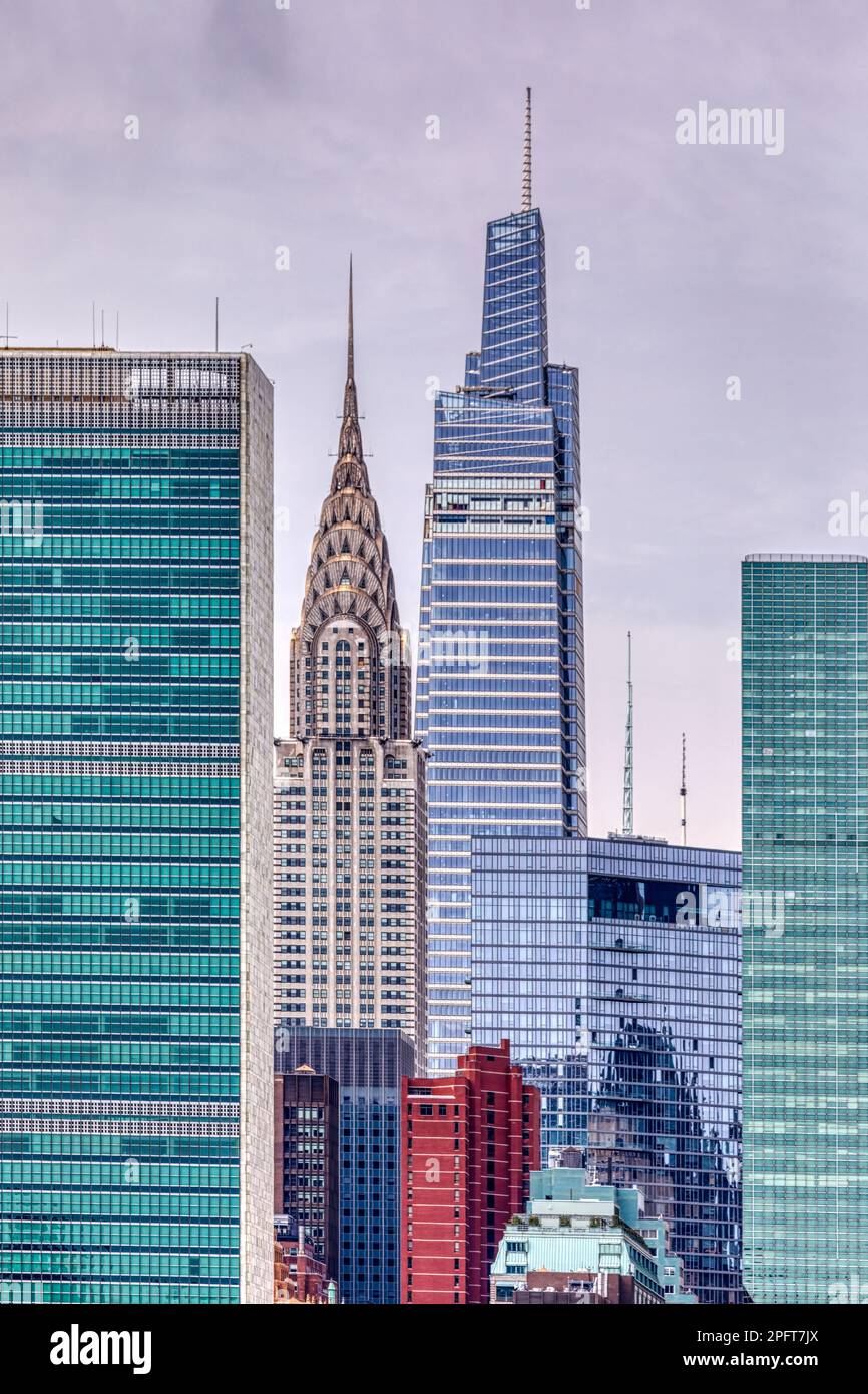 White and silver Chrysler Building in a sea of blue: Aqua UN Building ...
