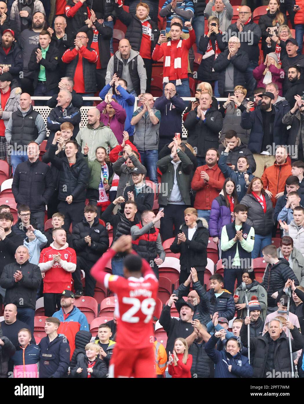 Middlesbrough, UK. 18th Mar, 2023. Chuba Akpom of Middlesbrough salutes ...