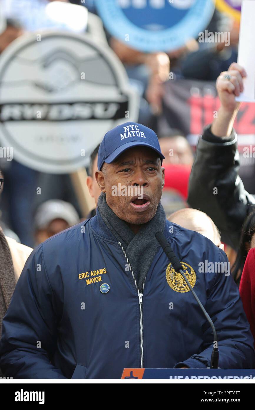 Time Square, New York, USA, March 18, 2023 - Mayor Eric Adams ...