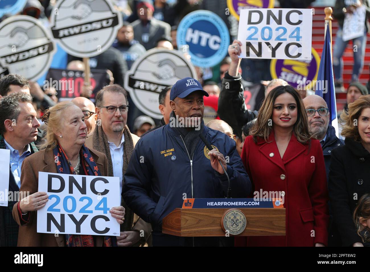 Time Square, New York, USA, March 18, 2023 - Mayor Eric Adams ...