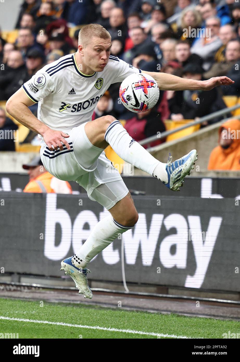Wolverhampton, UK. 18th Mar, 2023. Rasmus Kristensen of Leeds United ...