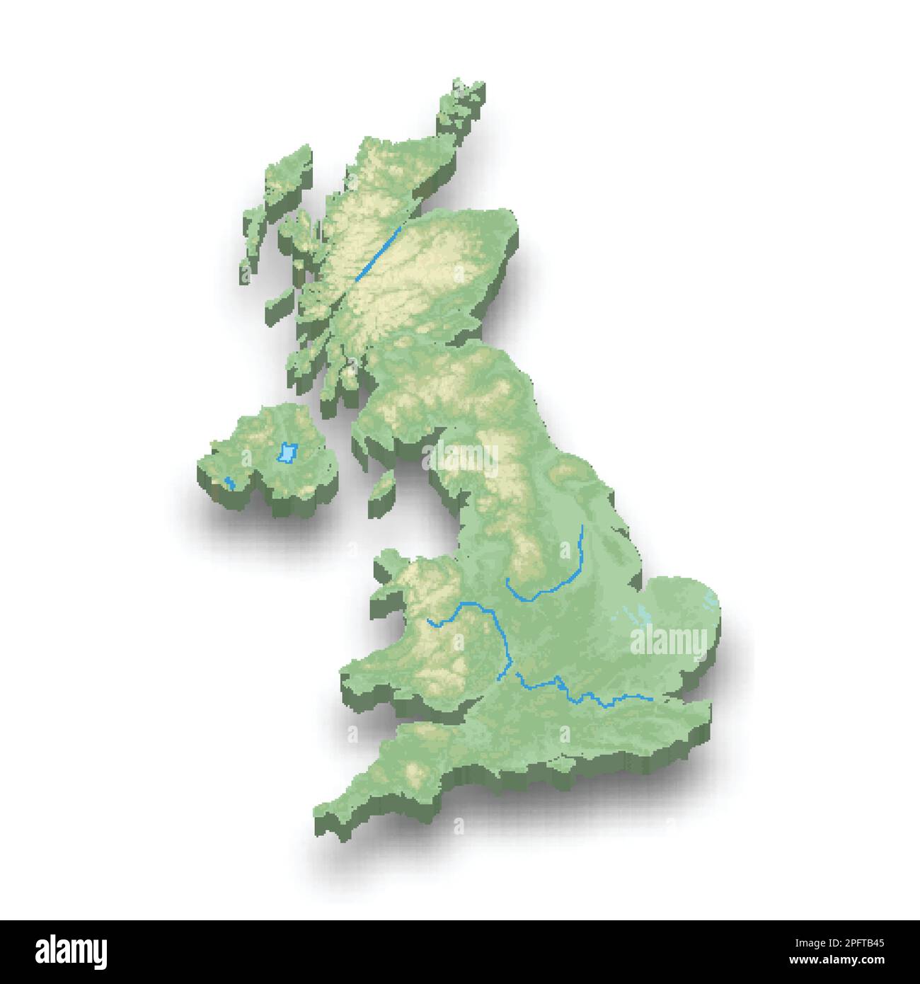 3d isometric relief map of United Kingdom with shadow Stock Vector ...
