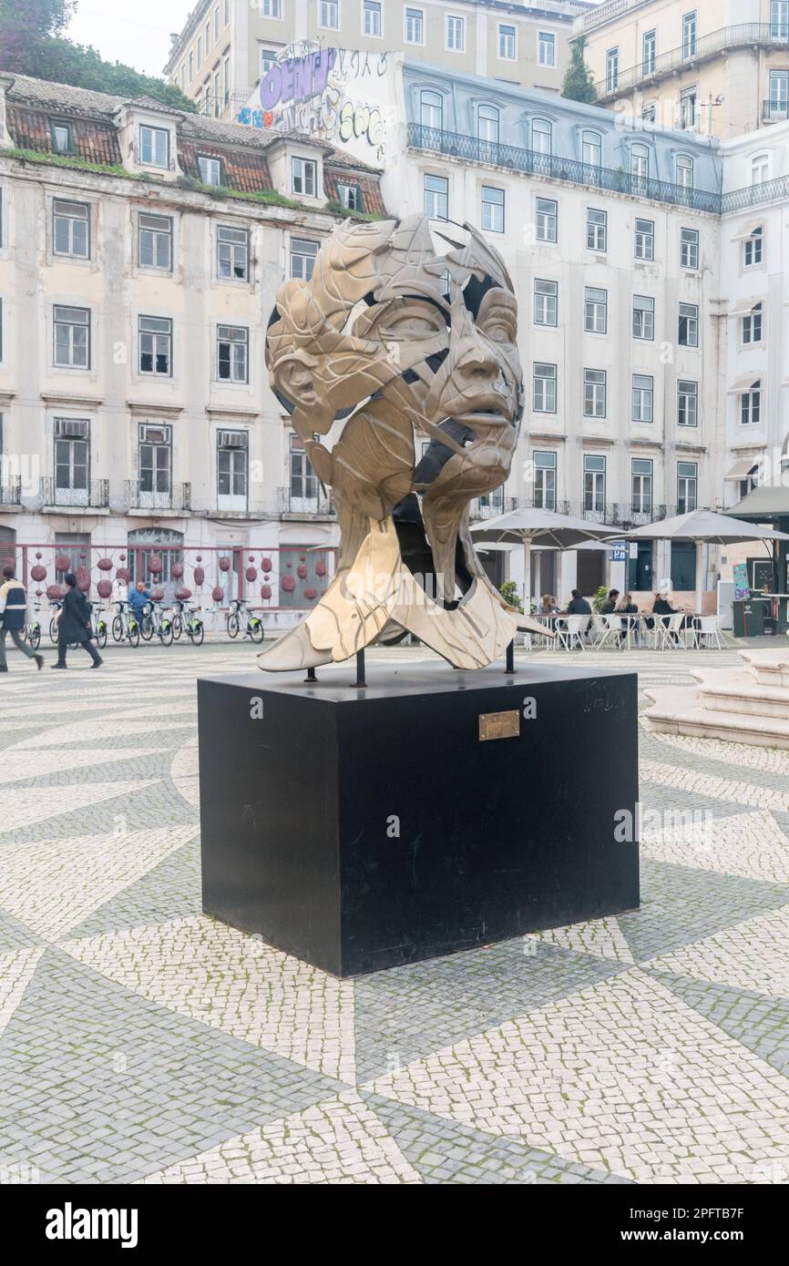Lisbon, Portugal - December 5, 2022: Face sculpture by Hopare Stock ...