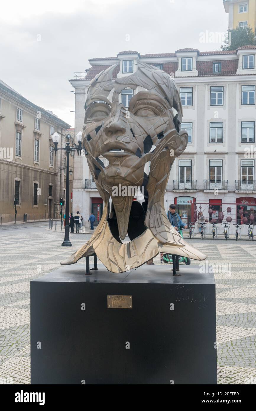Lisbon, Portugal - December 5, 2022: Face sculpture art by Hopare Stock ...