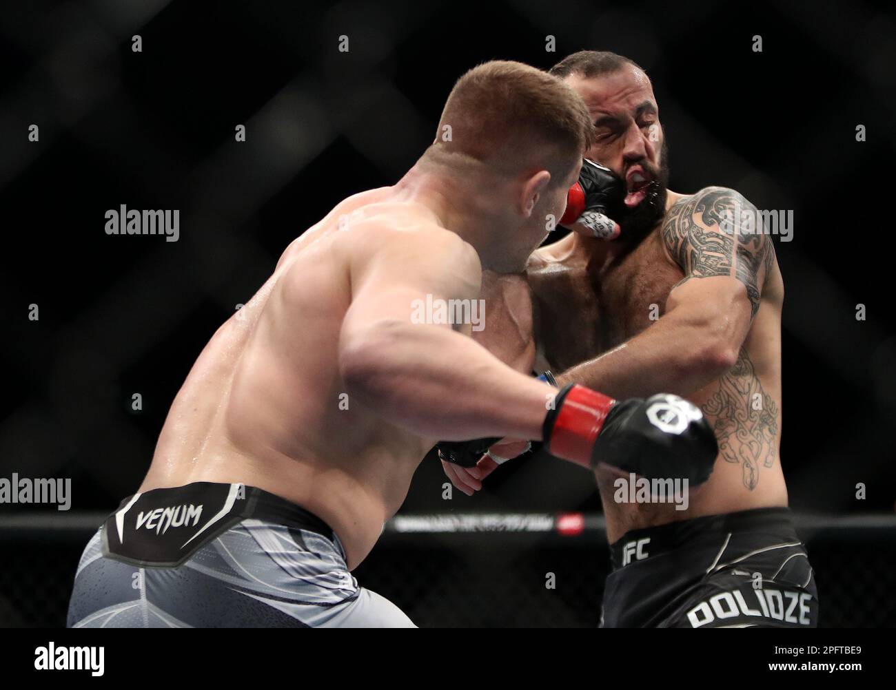 Roman Dolidze (right) in action against Marvin Vettori in their ...