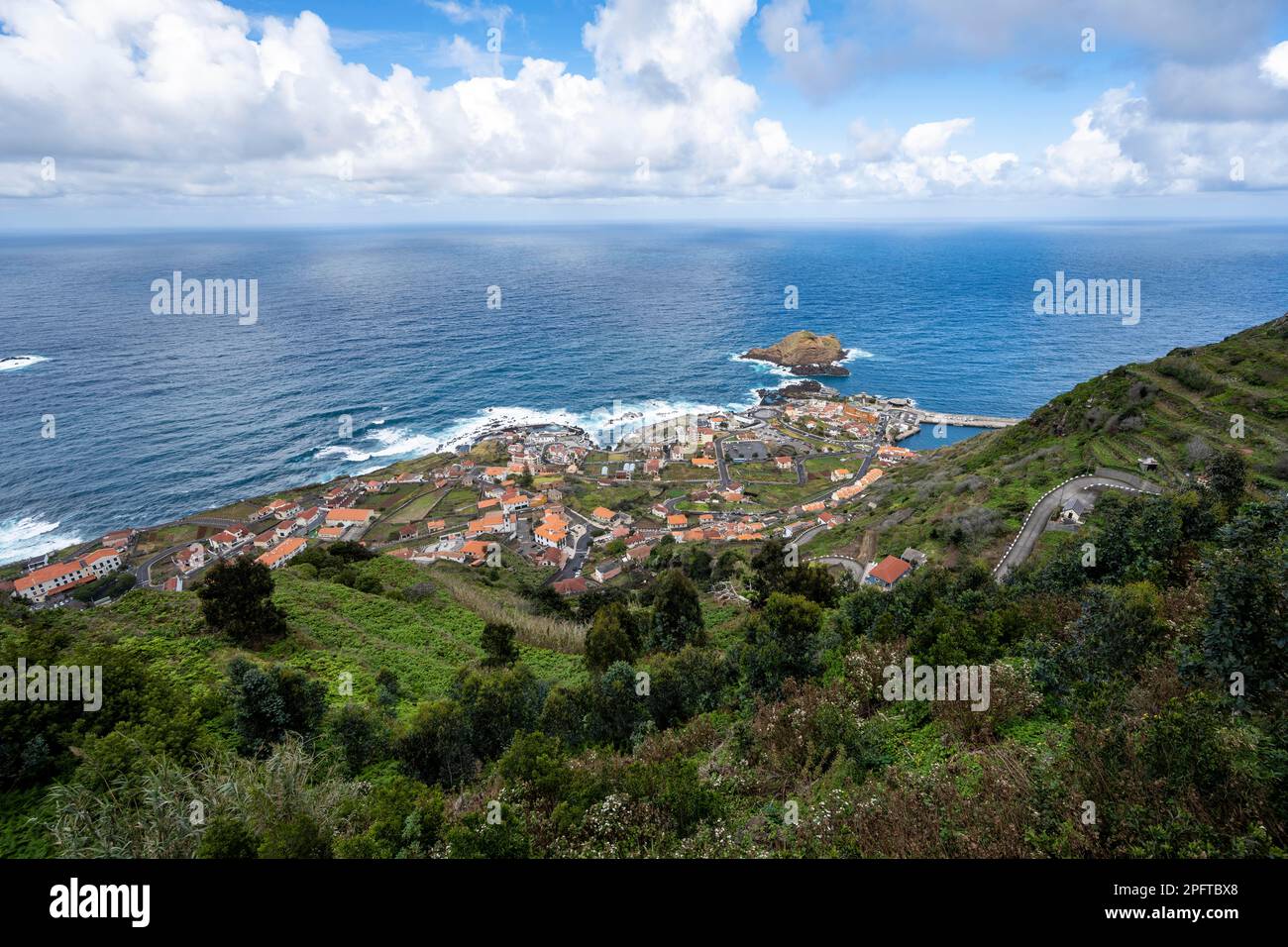 View of the coastal town of Porto Moniz, Madeira, Portugal Stock Photo ...