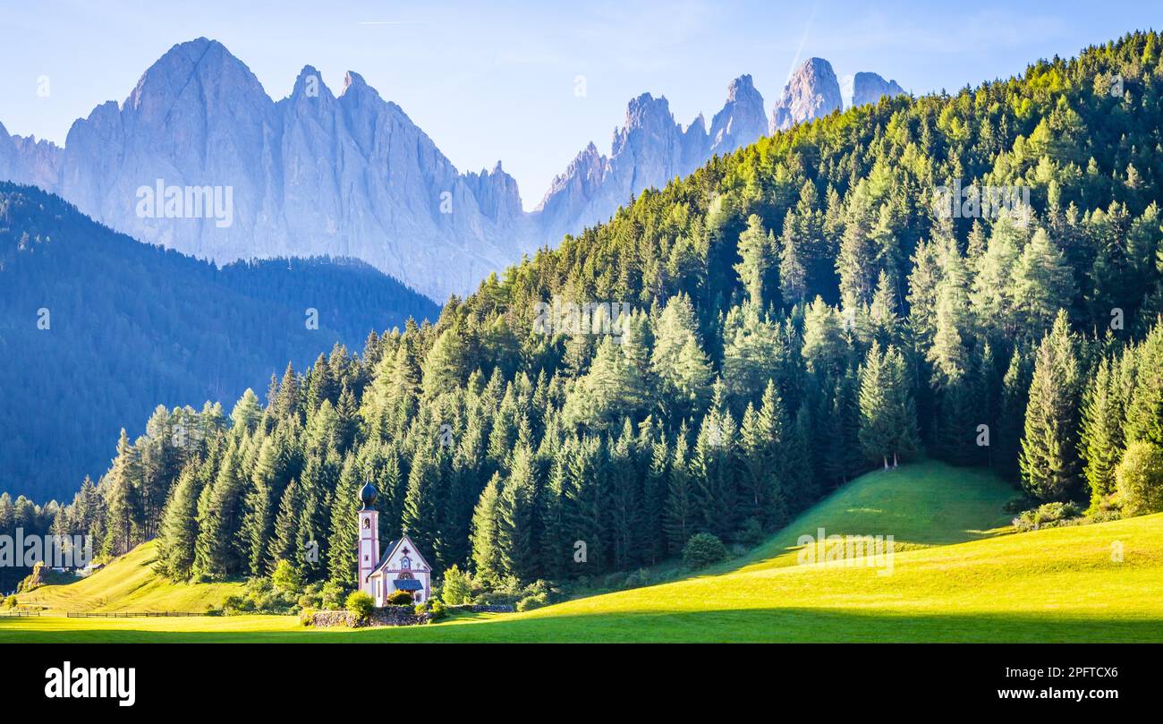 Dolomites mountain, Italy. View of the small church of St. John in ...