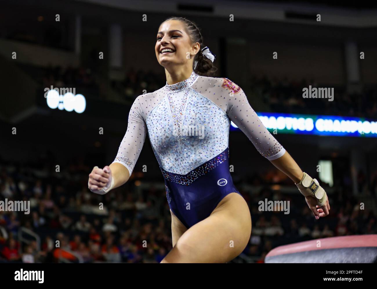 March 18, 2023: Auburn's Cassie Stevens smiles following her vault ...