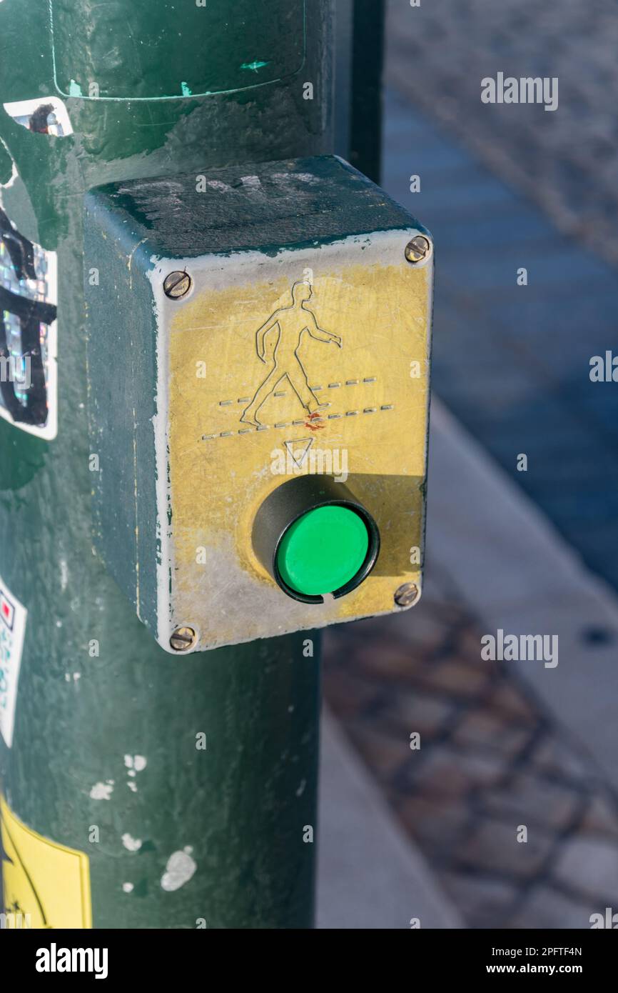 Button for pedestrians before a pedestrian crossing Stock Photo - Alamy