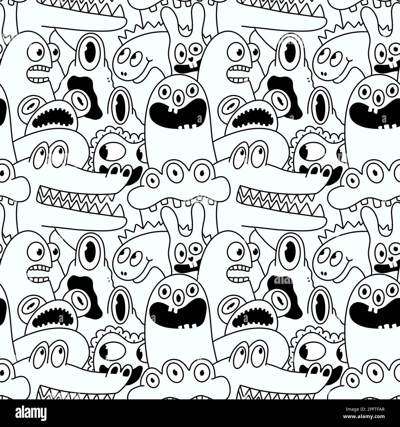 Cartoon monsters seamless emoticons aliens pattern for kids clothes ...