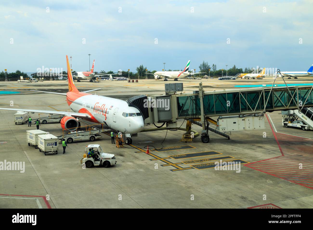 Phuket, Thailand - January 19, 2023: Airplane at boarding gate jet ...