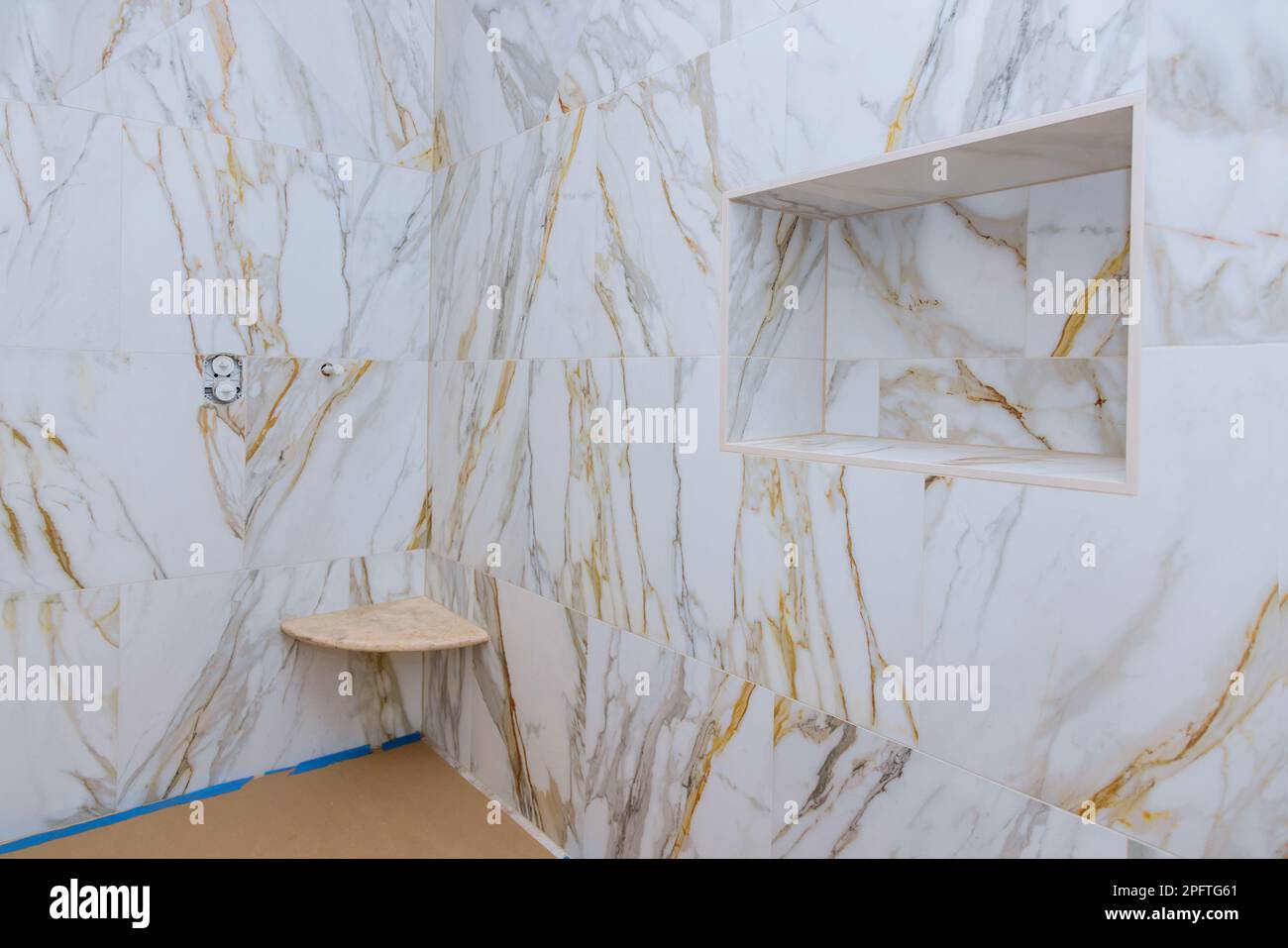 Interior unfinished design at renovation bathroom with shower for new ...