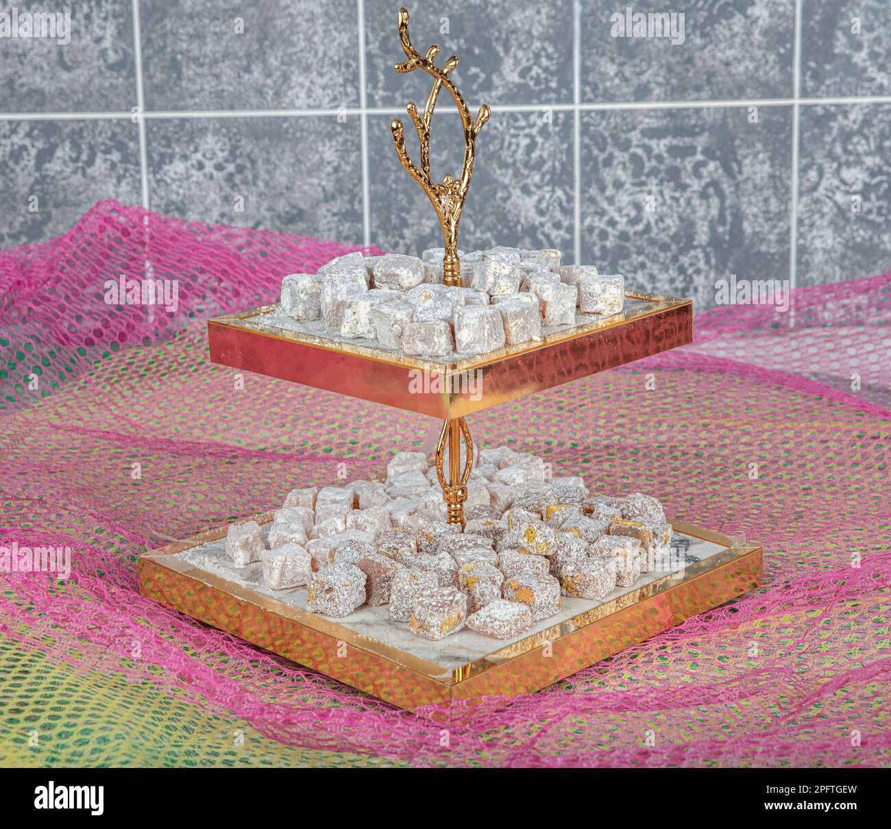 Assorted Turkish delights Rahat lokum. Colorful cubes of Turkish ...