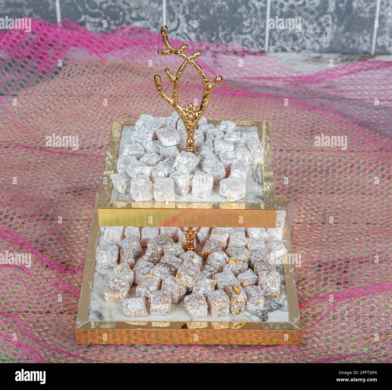 Assorted Turkish delights Rahat lokum. Colorful cubes of Turkish ...