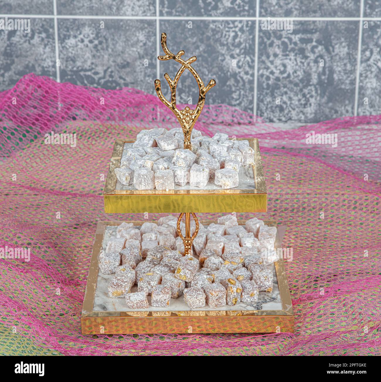 Assorted Turkish delights Rahat lokum. Colorful cubes of Turkish ...